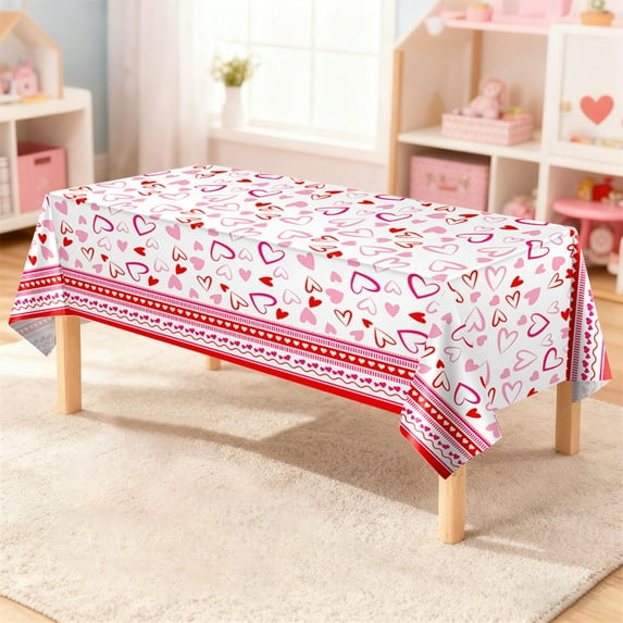 1 Pack Happy Valentines Day Tablecloths Heart Red Plastic Party ...