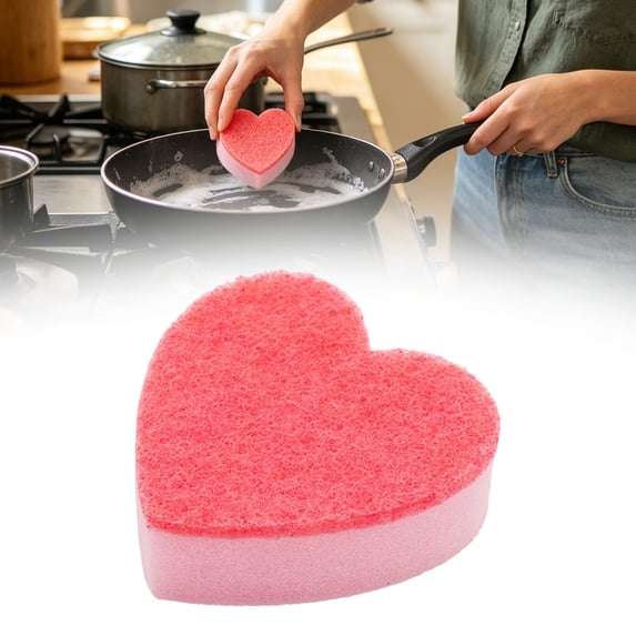 1 Pack Heart-Shaped Scrub Sponge, Dual-Sided Non-Scratch Cleaning ...