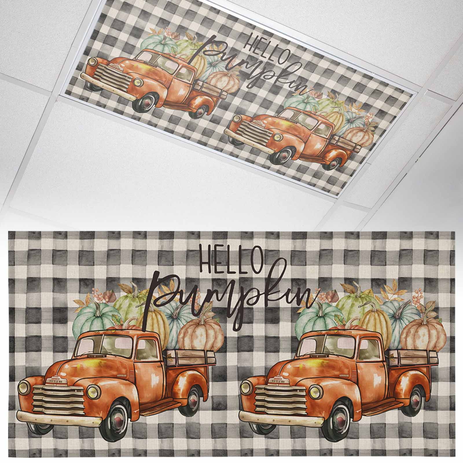 1 Pack Hello Fall Fluorescent Light Covers for Ceiling Lights Retro Watercolor Truck Pumpkin ...