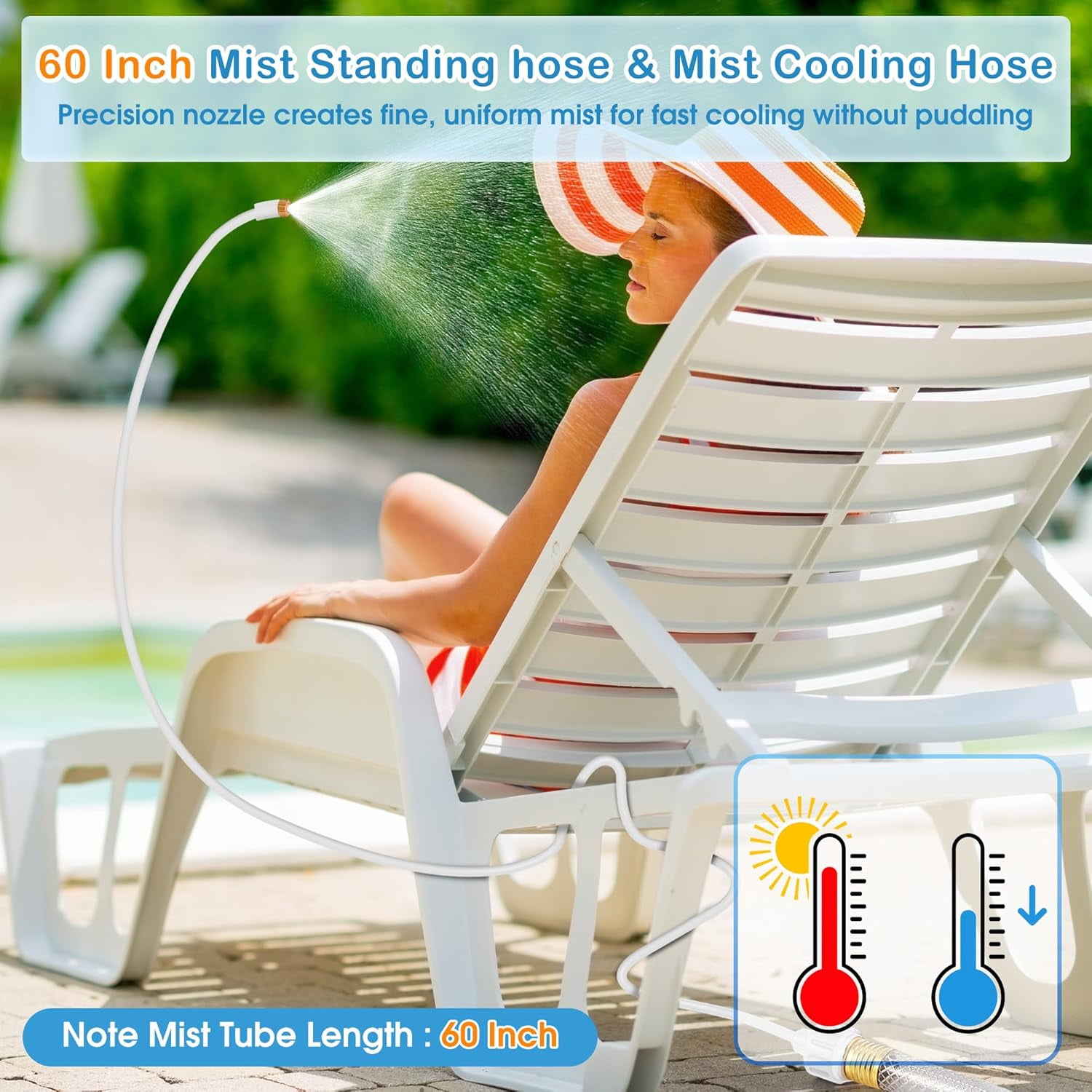 1 Pack Hose Misters for Outside Patio, 60 Inch Flexible Misting System Cooling Stand Portable ...