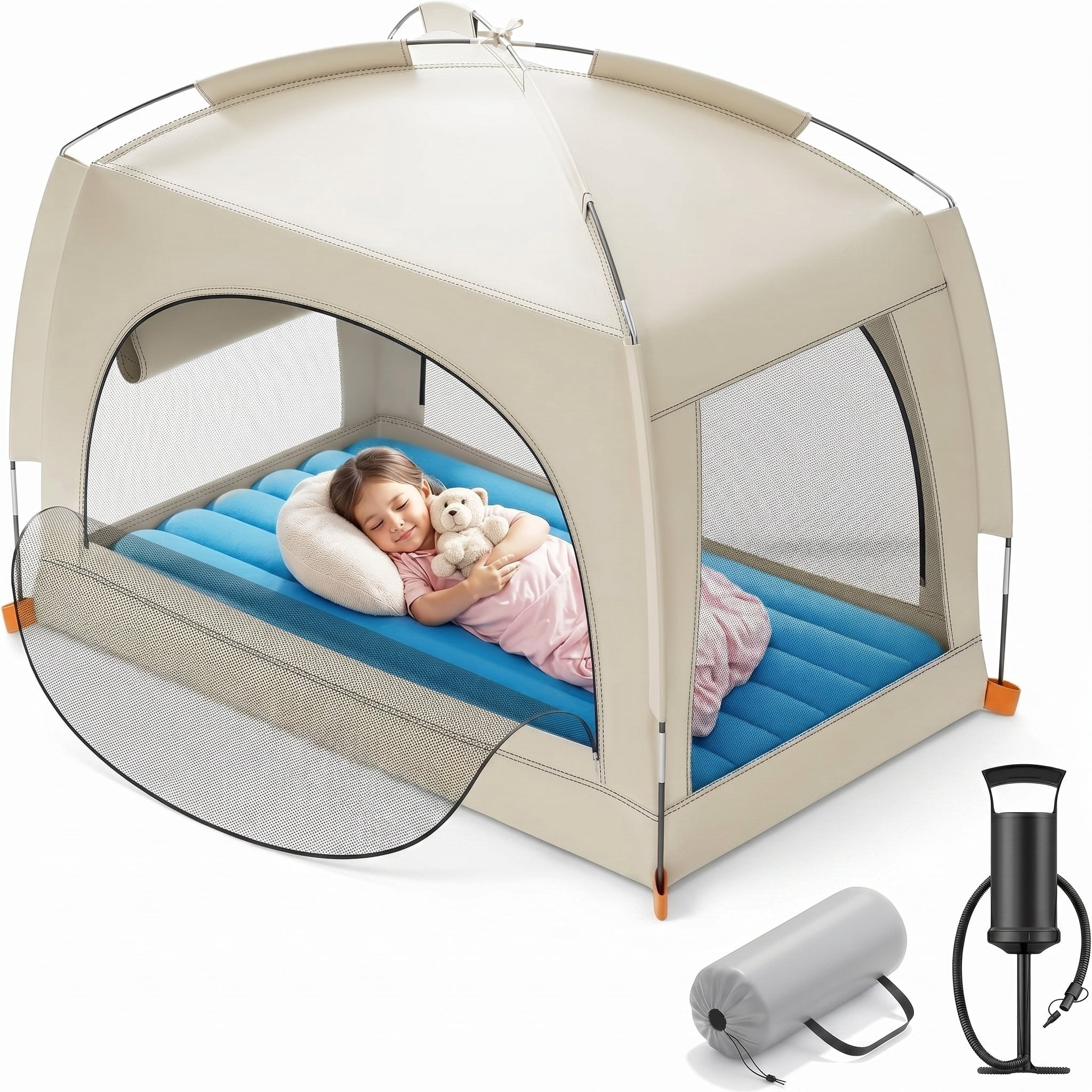 1-Pack Inflatable Bed with Pop-Up Tent and Hand Pump, Portable Air ...