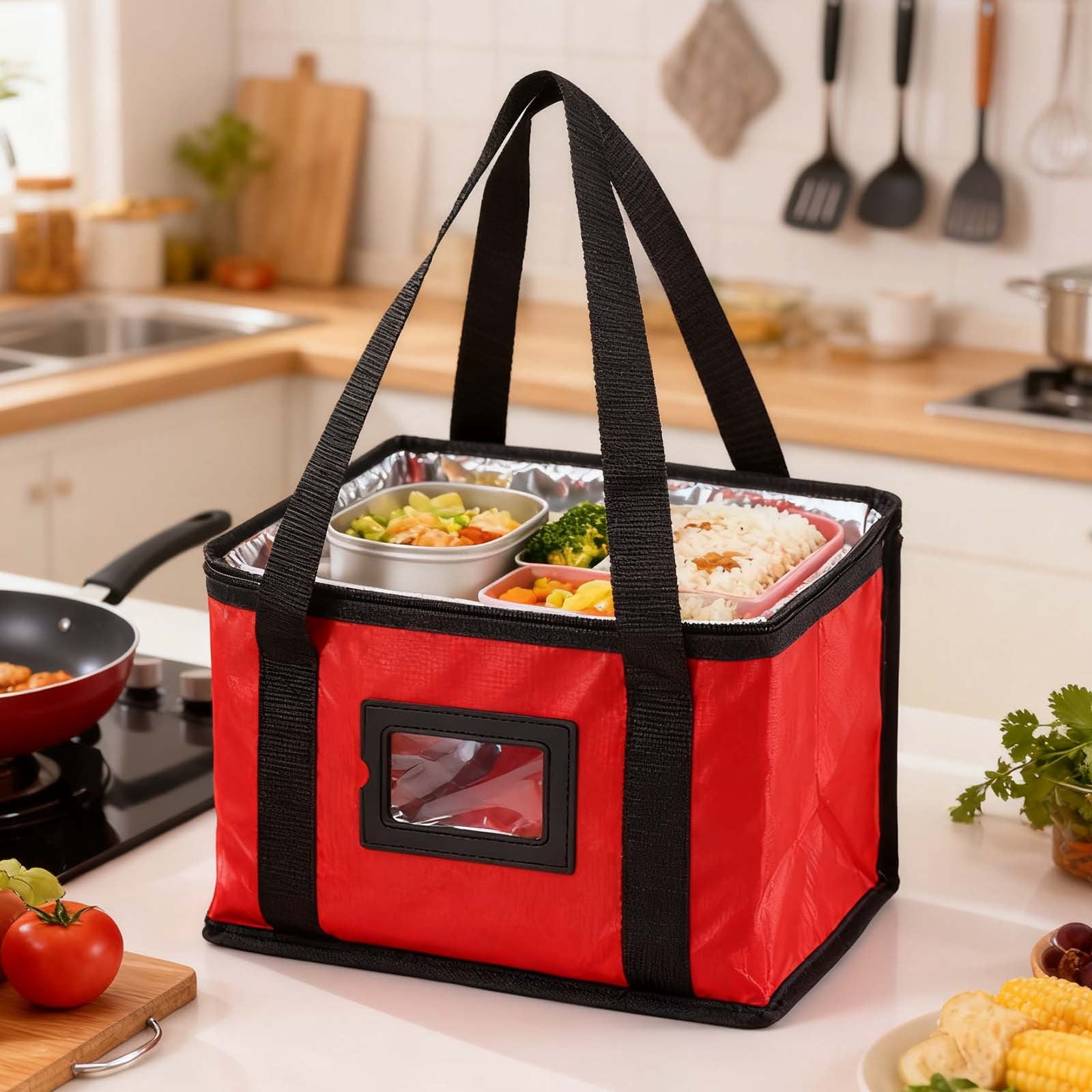 1-Pack Insulated Food Delivery Bag, Commercial Food Warmer for Eats ...