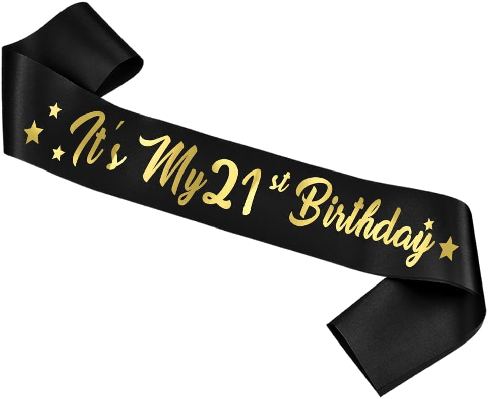 1 Pack It's My 21st Birthday Sash, Black Satin with Silver Foil ...