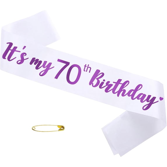 1 Pack It's My 70th Birthday Sash, White Satin with Black Foil ...