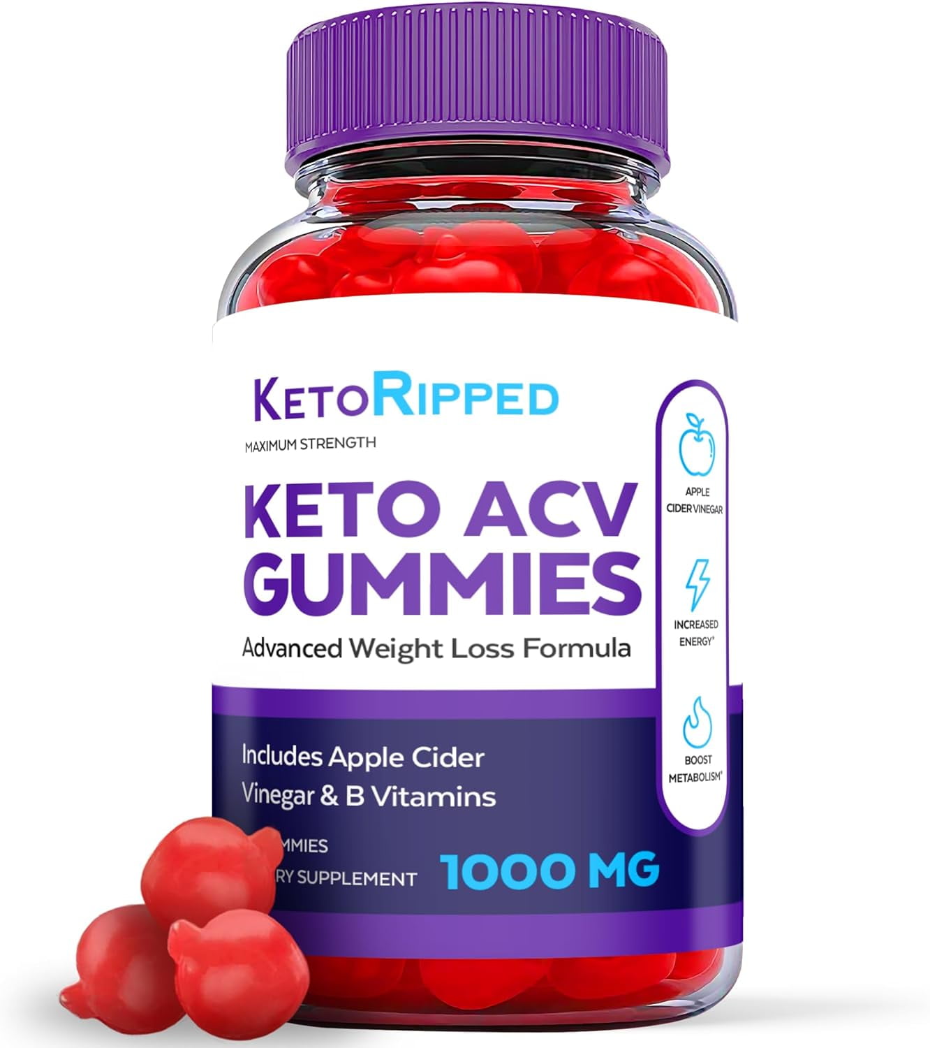 Keto Ripped ACV Gummies - Weight Loss & Energy Booster Supplement for Adults - Metabolism Boost ...