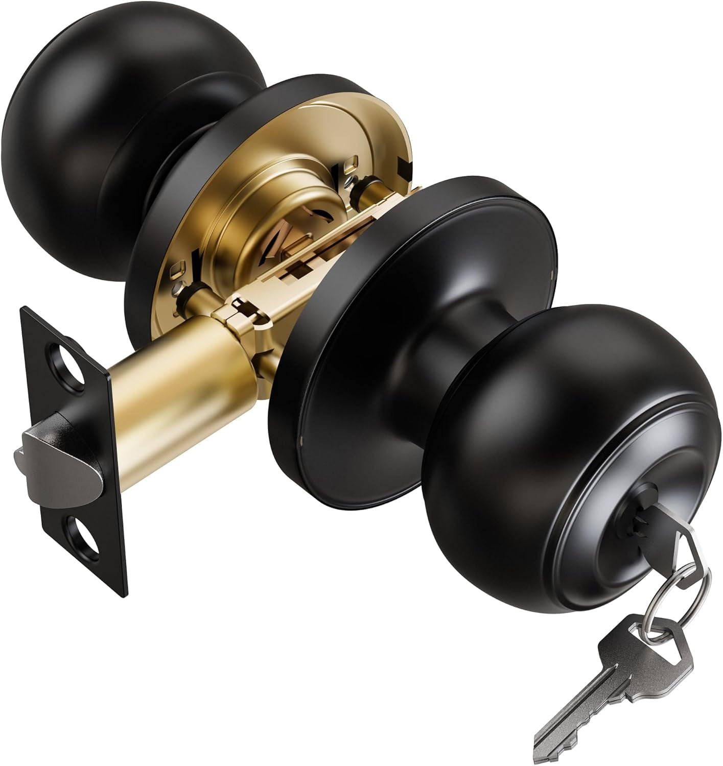 1 Pack Keyed Black Door Knob with Lock Key for Bedrooms Bathroom Closet ...
