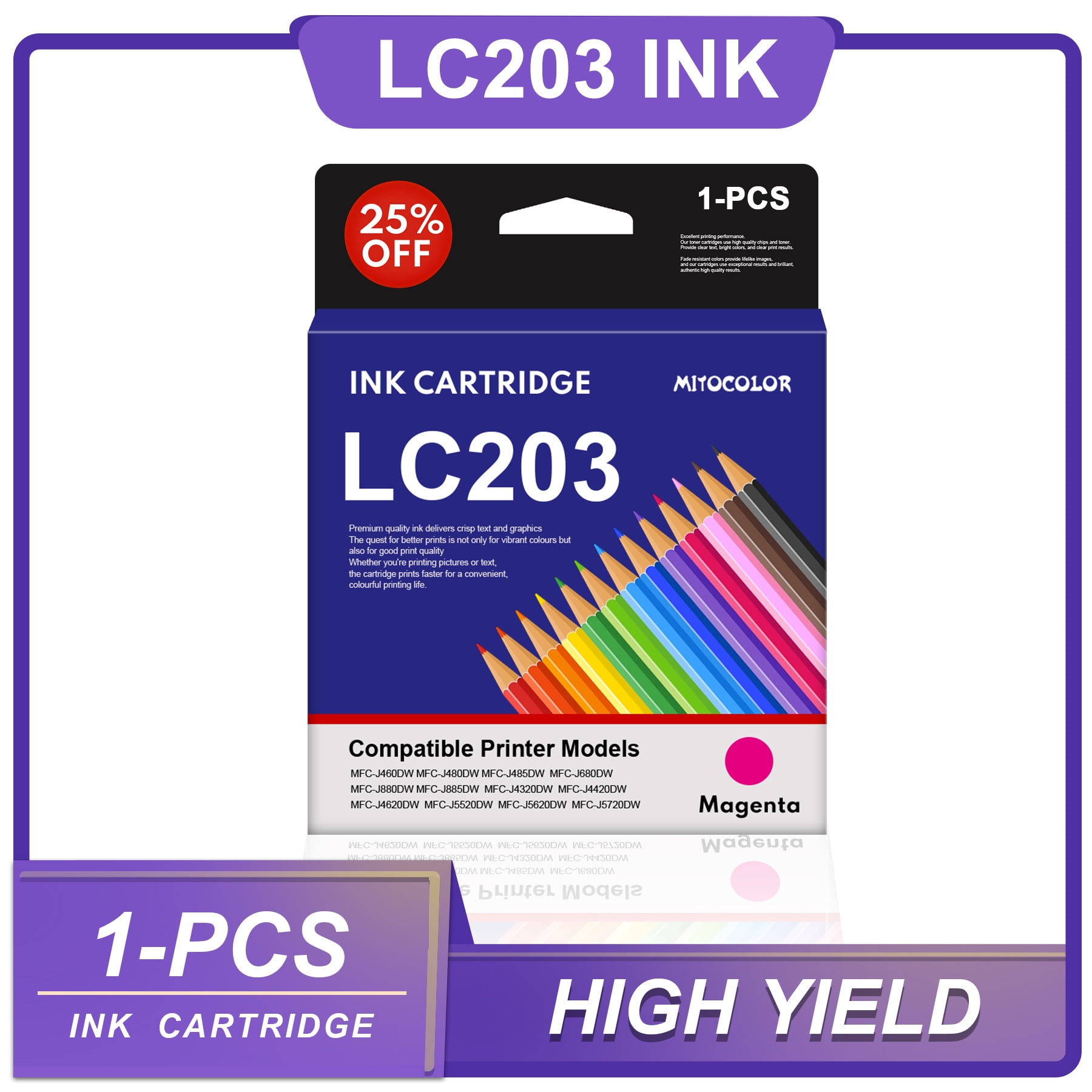 1-Pack LC203 Magenta Ink Cartridge Replacement for Brother MFC-J880DW ...