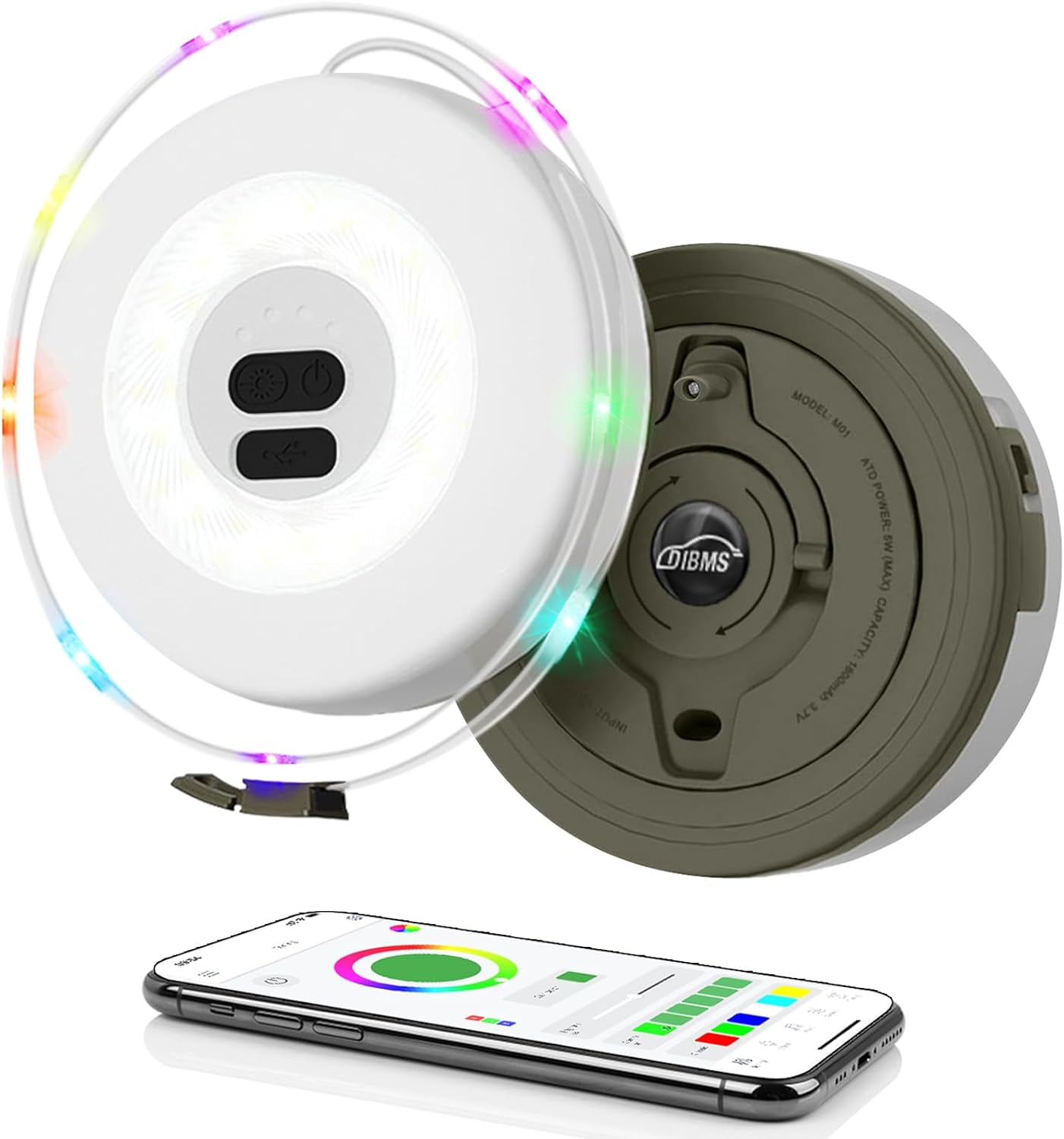 1-Pack LED Camping String Light w/App Control, 19FT Rechargeable Multi ...