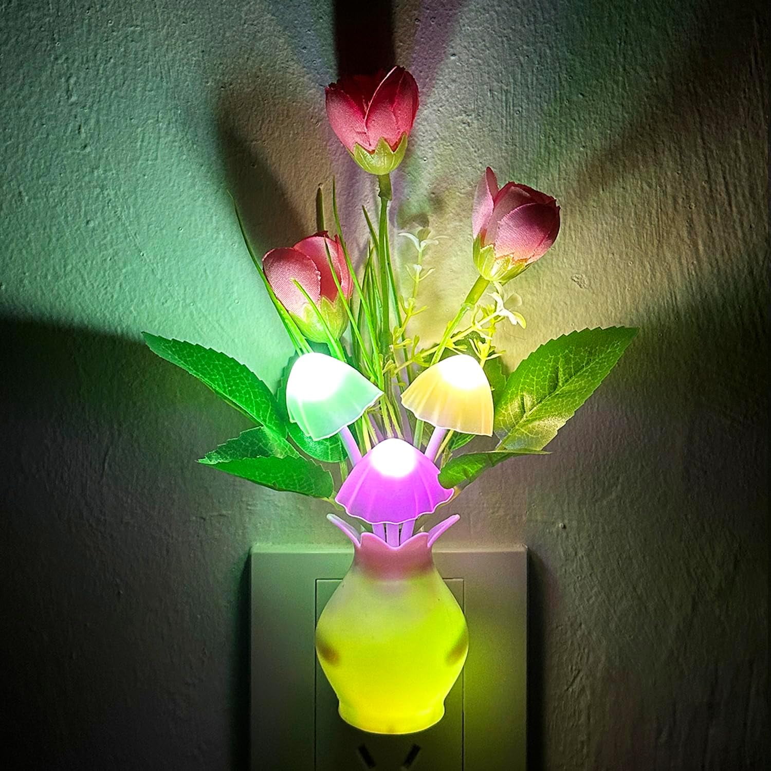 1 Pack LED Night Light, Tulip Flowers Plug-in 7 Colors Changing ...