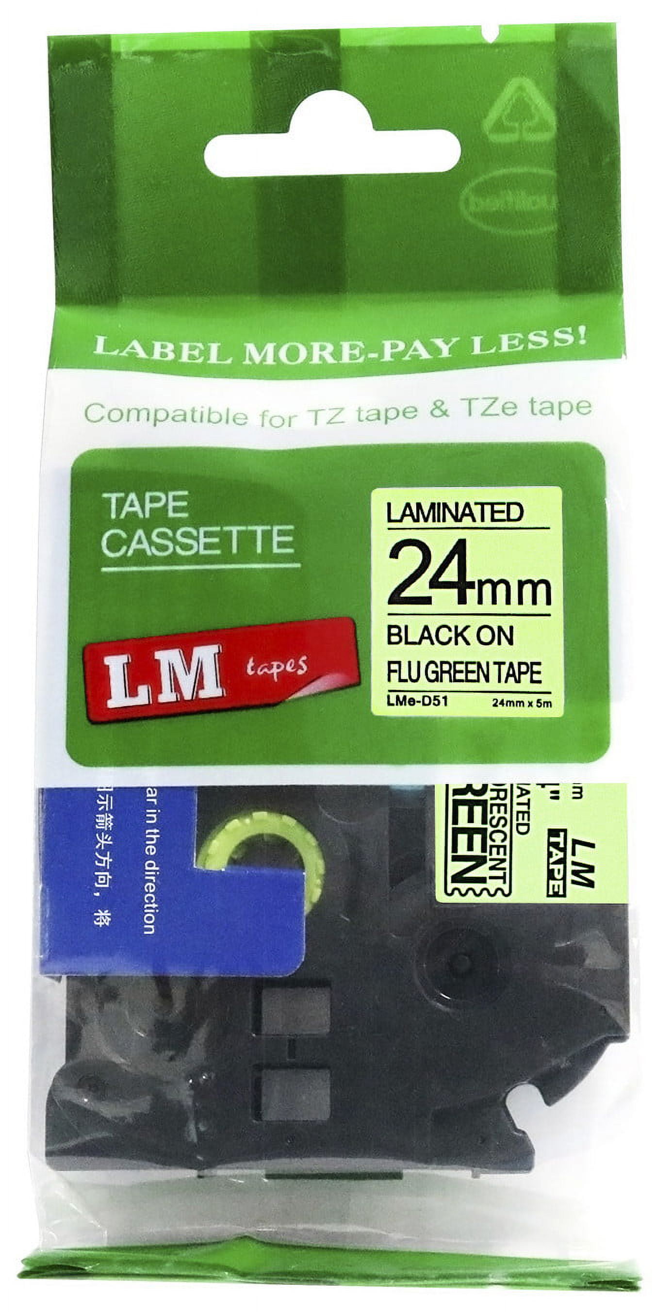 1/Pack LM Tapes - Premium 1" Black Print on Bright Green Label (24mm 0. ...