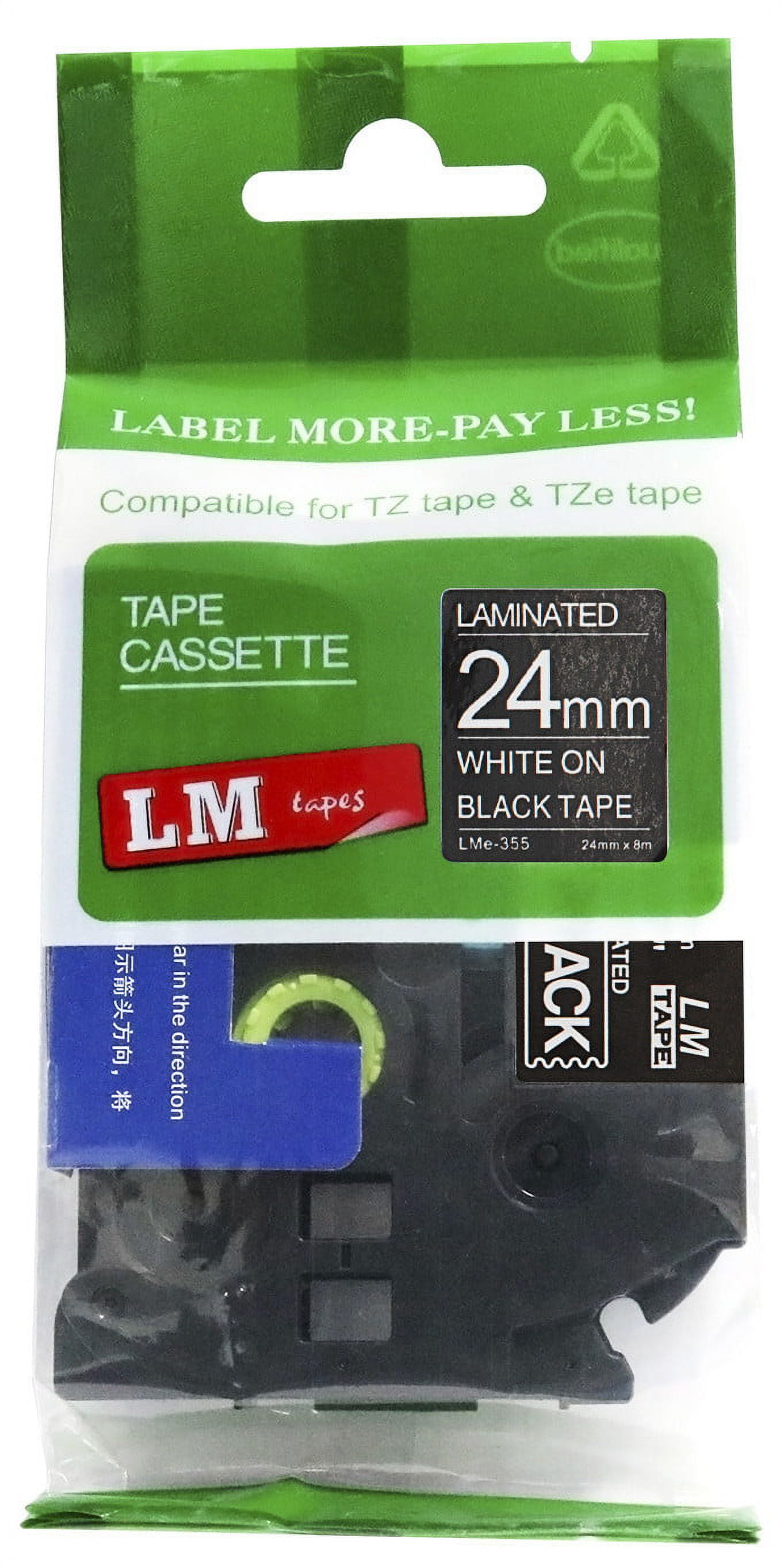 1/Pack LM Tapes - Premium 1" White Print on Black Label (24mm 0.94 ...