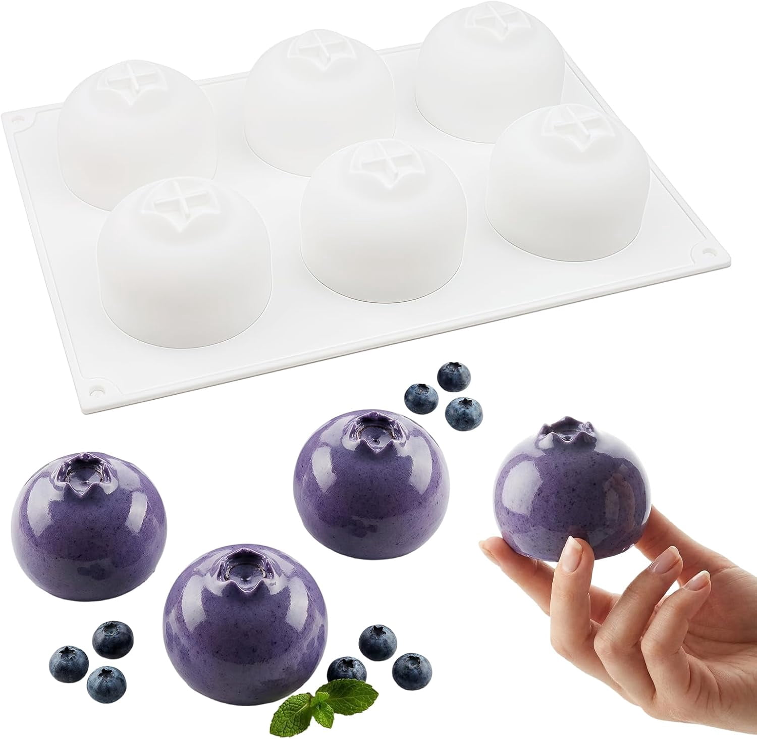1 Pack Large 6-Cavity 3D Blueberry Silicone Mold, Food-Grade Non-Stick ...