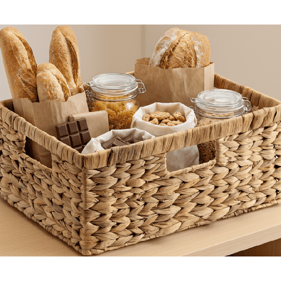 1 Pack Large Rectangular Water Hyacinth Wicker Storage Basket with ...