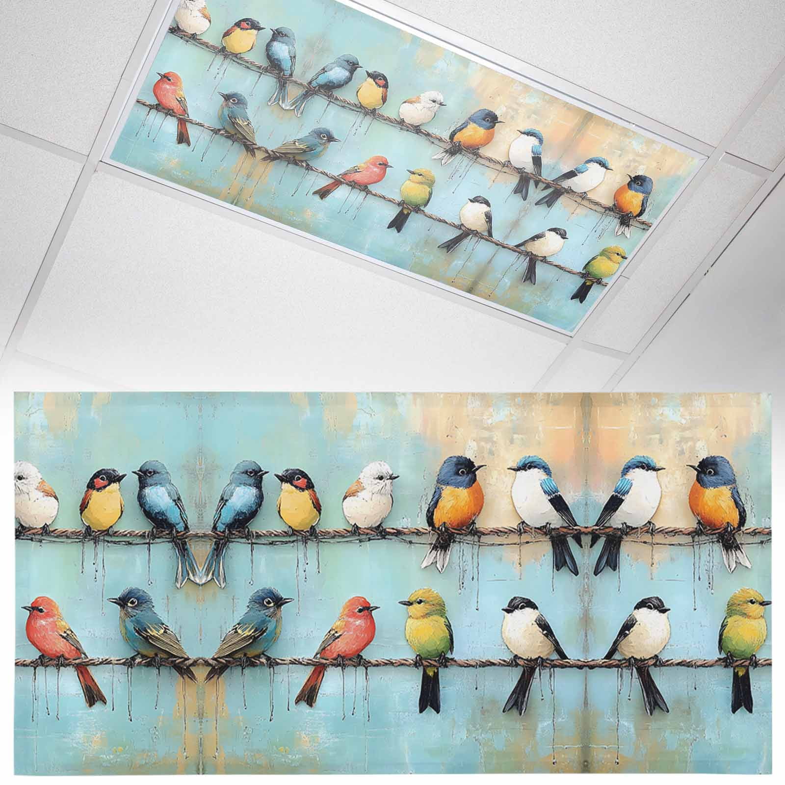 1 Pack Magnetic Fluorescent Light Covers 2x4 Ft, Abstract Birds Singing ...