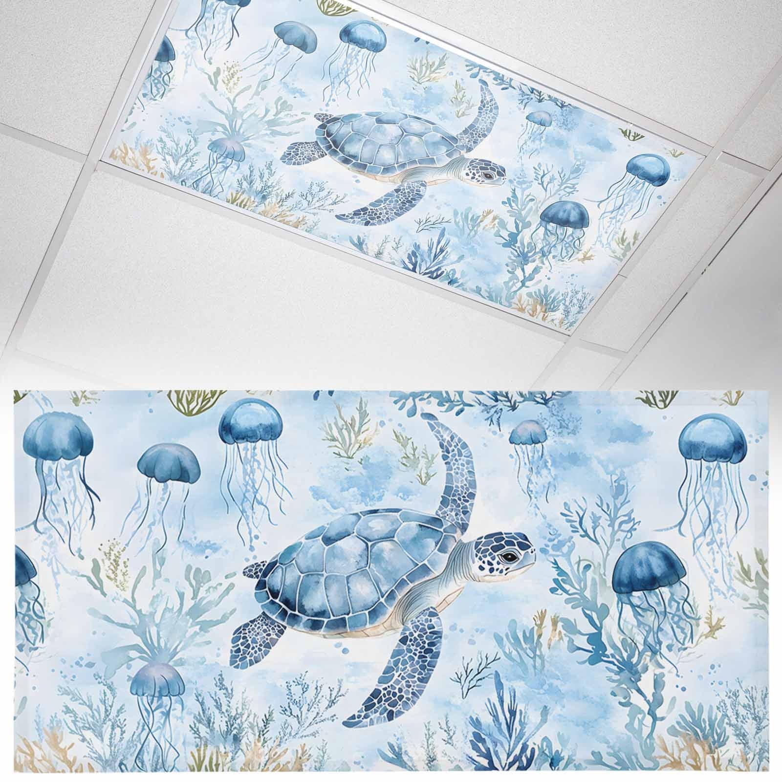 1 Pack Magnetic Fluorescent Light Covers, 2x4 Ft, Blue Sea Turtles ...