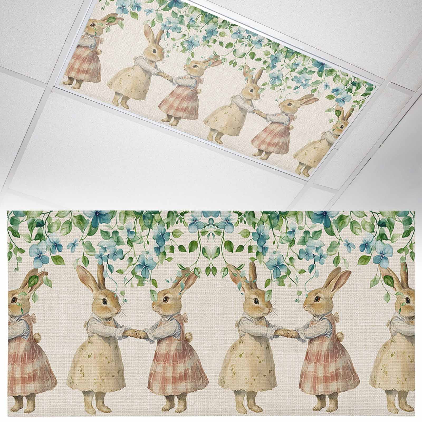 1 Pack Magnetic Fluorescent Light Covers, 2x4 Ft, Easter Rabbit Blue ...