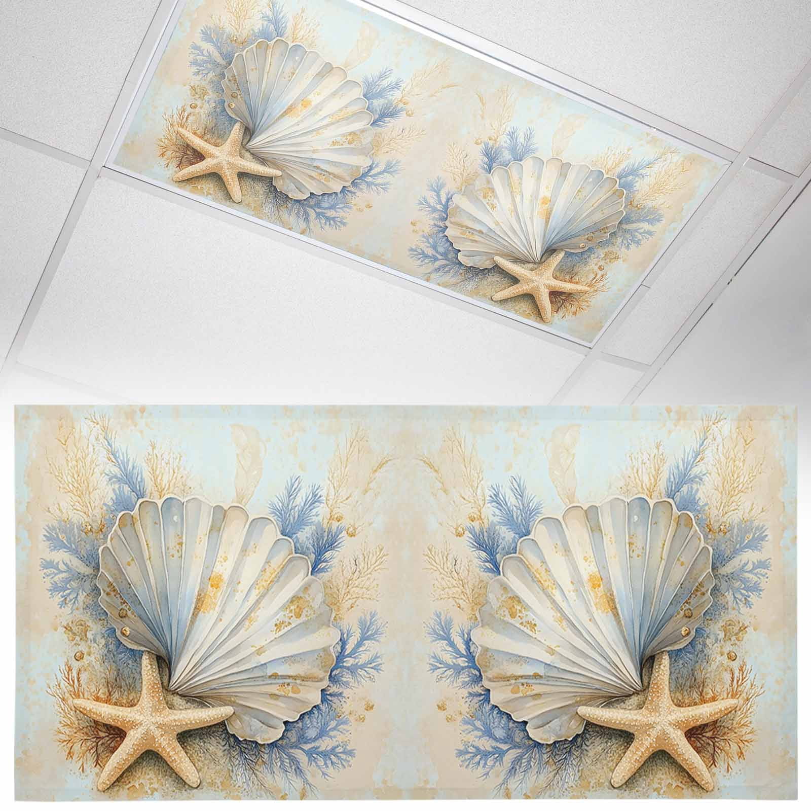 1 Pack Magnetic Fluorescent Light Covers 2x4 Ft, Ocean Shell Coral ...