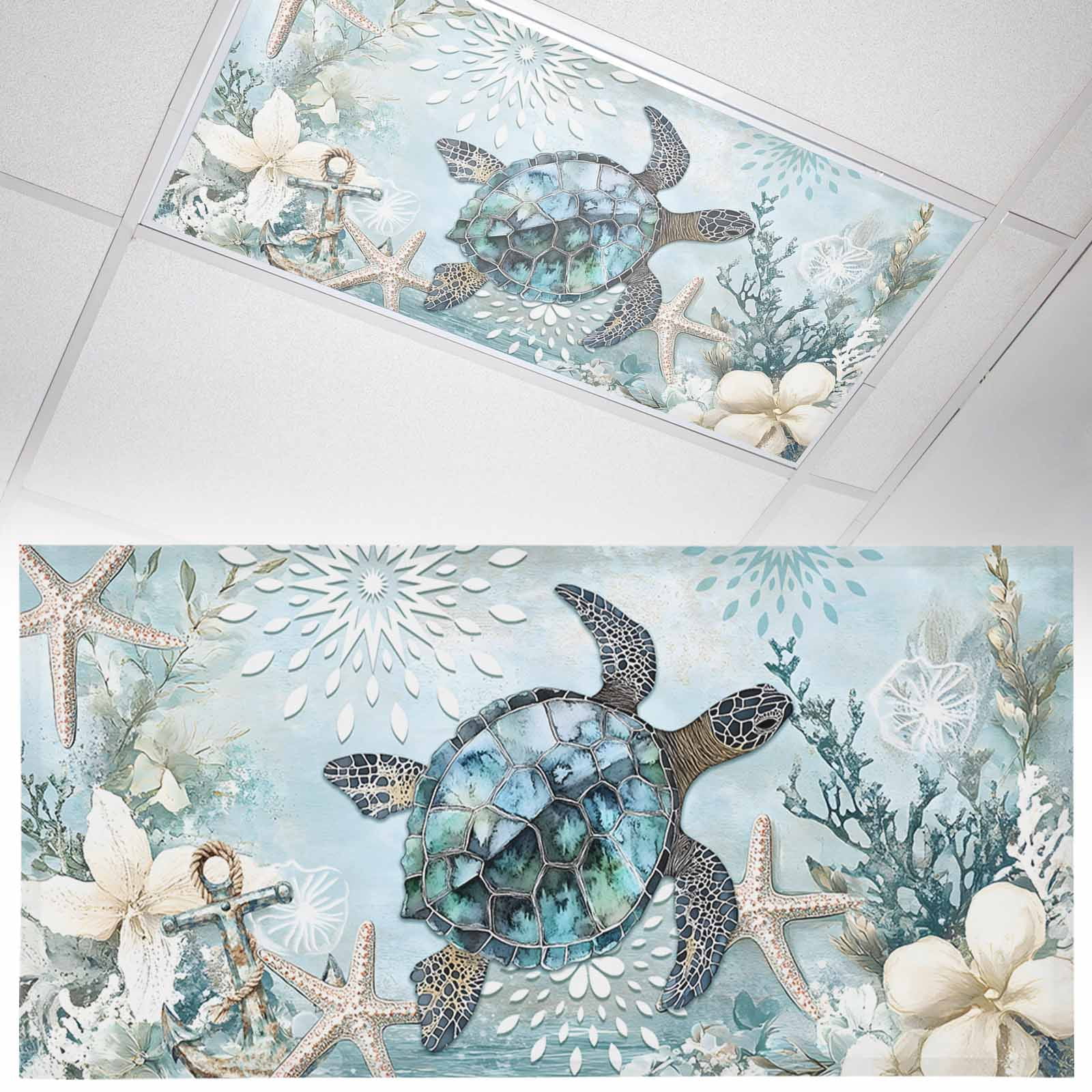 1 Pack Magnetic Fluorescent Light Covers 2x4 Ft, Ocean Turtle Marine ...
