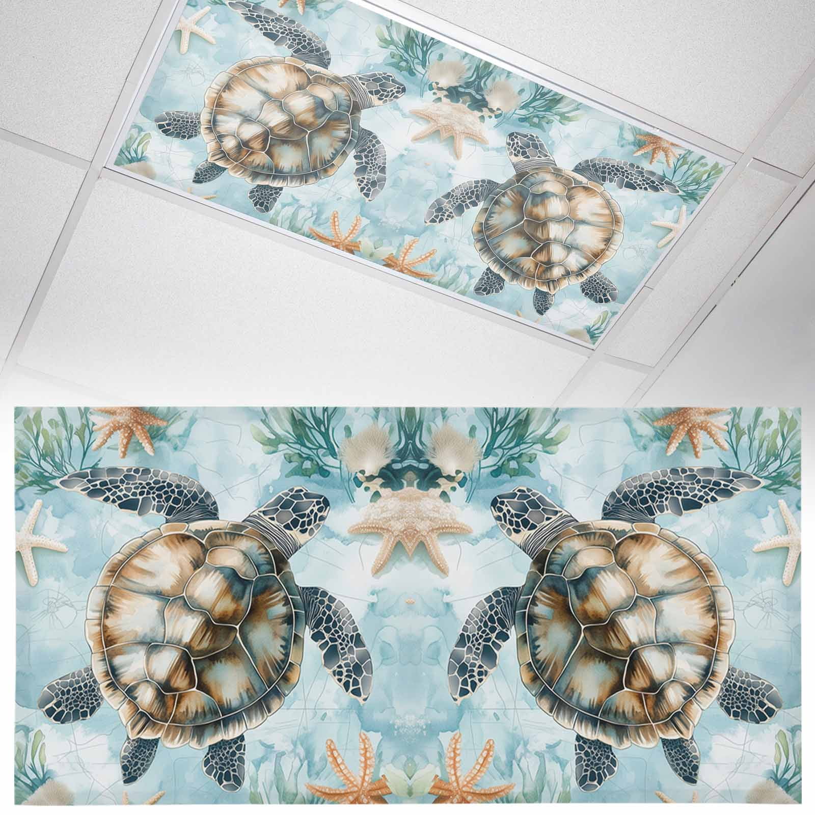 1 Pack Magnetic Fluorescent Light Covers, 2x4 Ft, Ocean Turtle Shell ...