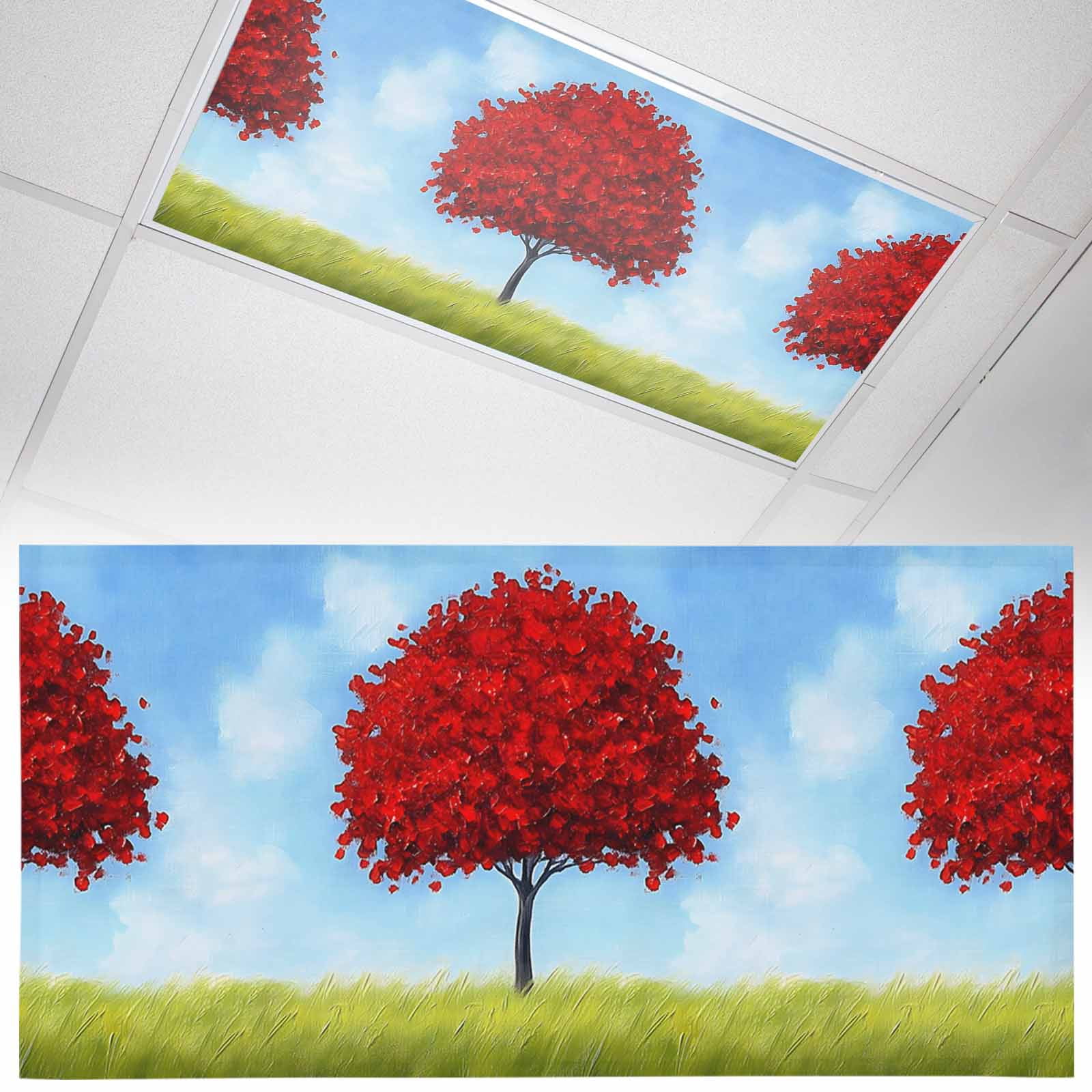 1 Pack Magnetic Fluorescent Light Covers, 2x4 Ft, Red Tree Sky Grass ...