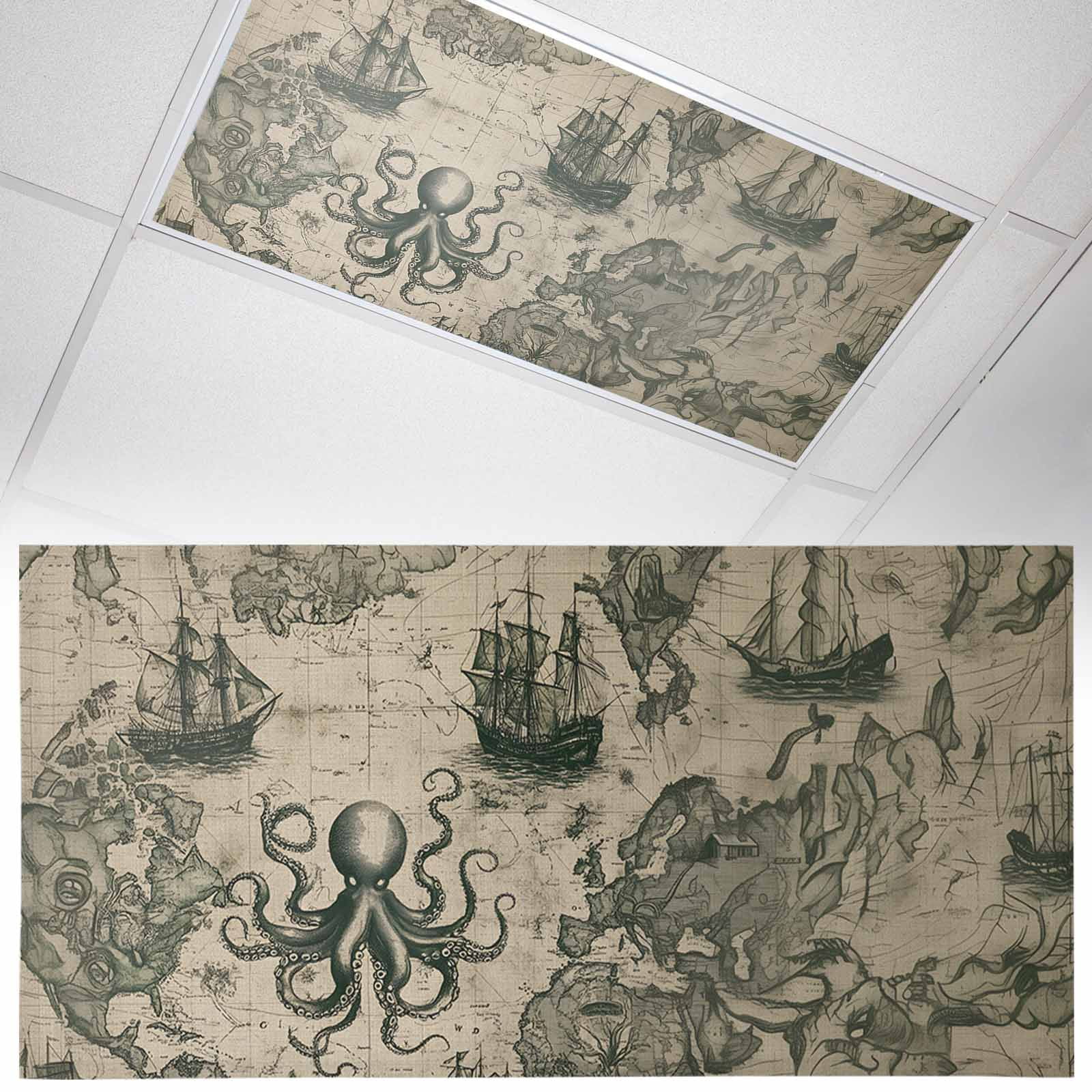 1 Pack Magnetic Fluorescent Light Covers 2x4 Ft, Retro Medieval Map ...