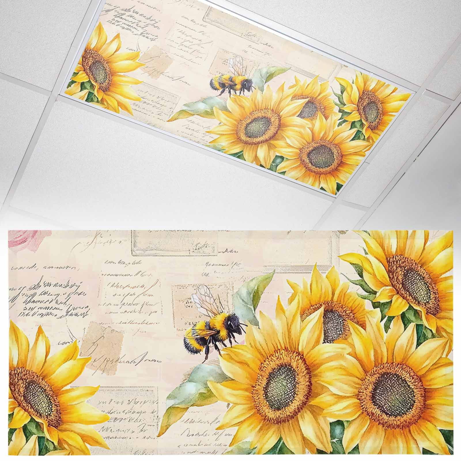 1 Pack Magnetic Fluorescent Light Covers 2x4 Ft, Rustic Sunflower Bee ...