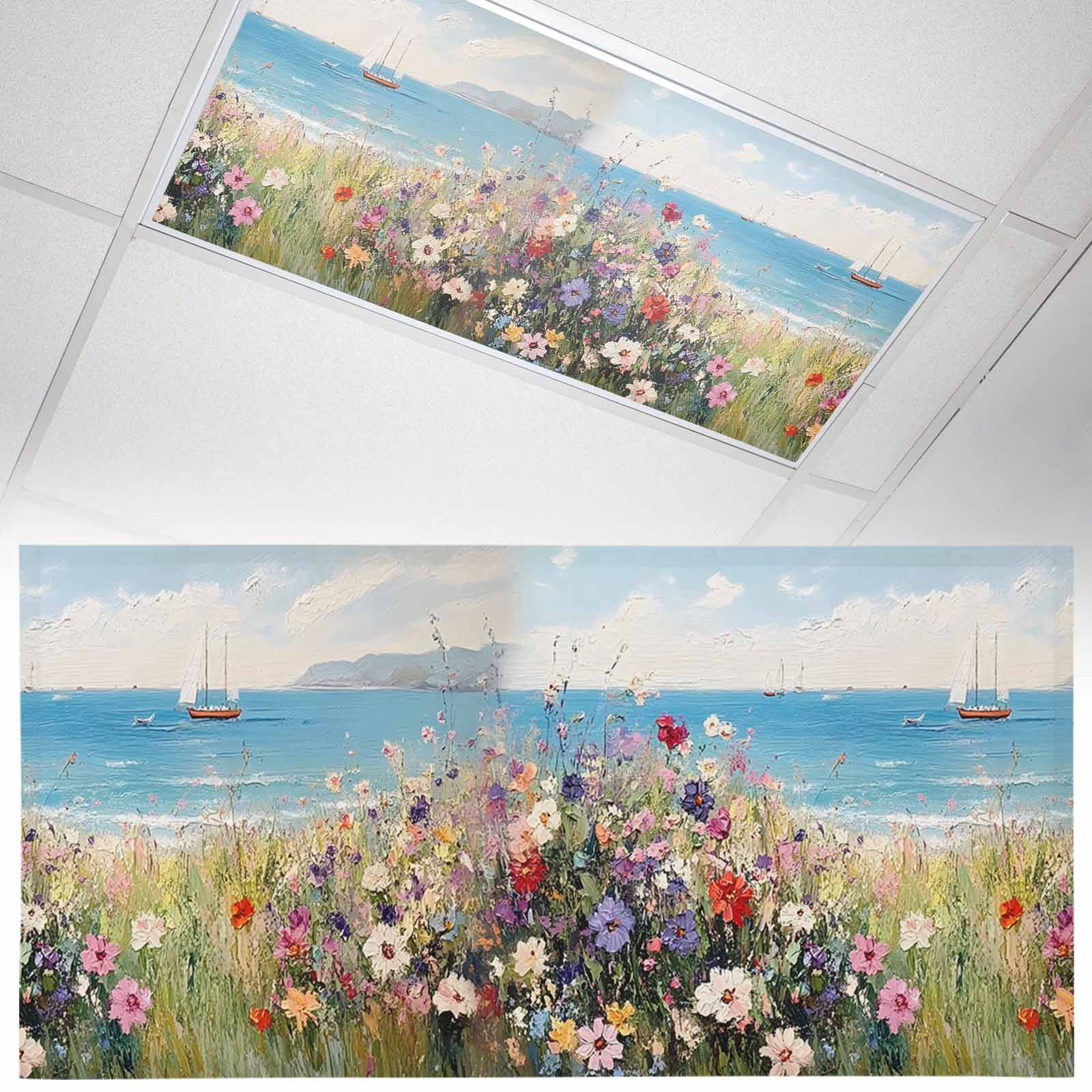 1 Pack Magnetic Fluorescent Light Covers, 2x4 Ft, Spring Floral Oil ...
