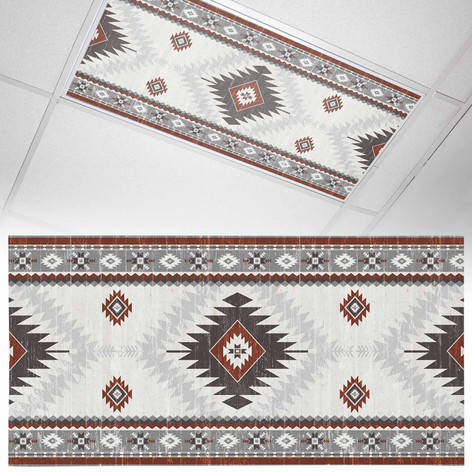 1 Pack Magnetic Fluorescent Light Covers 2x4 Ft, Vintage Aztec Ethnic ...