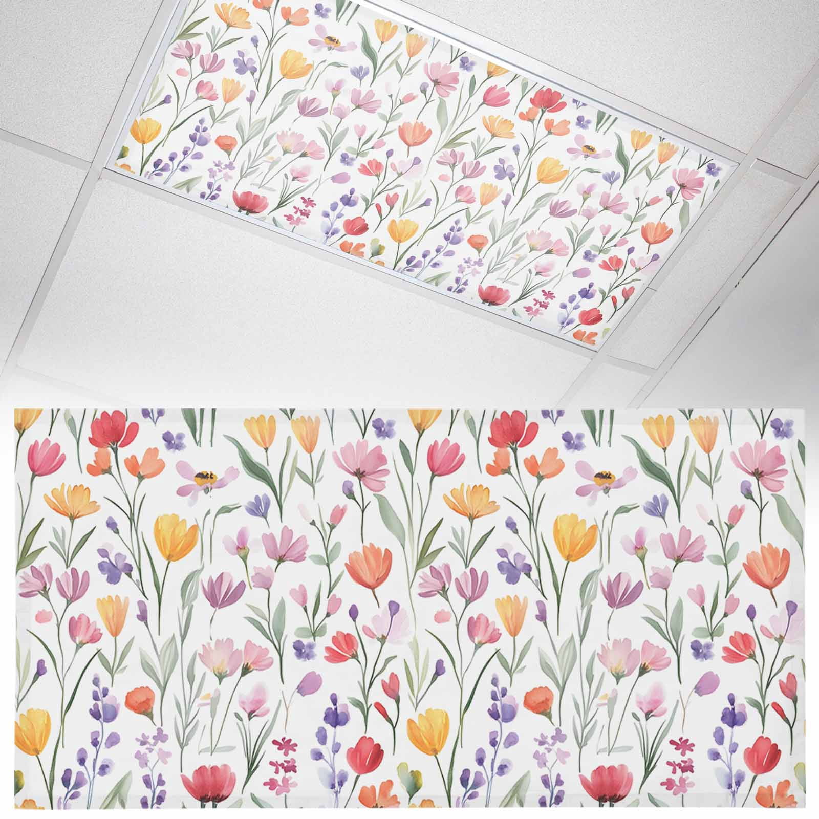1 Pack Magnetic Fluorescent Light Covers 2x4 Ft, Watercolor Flower ...