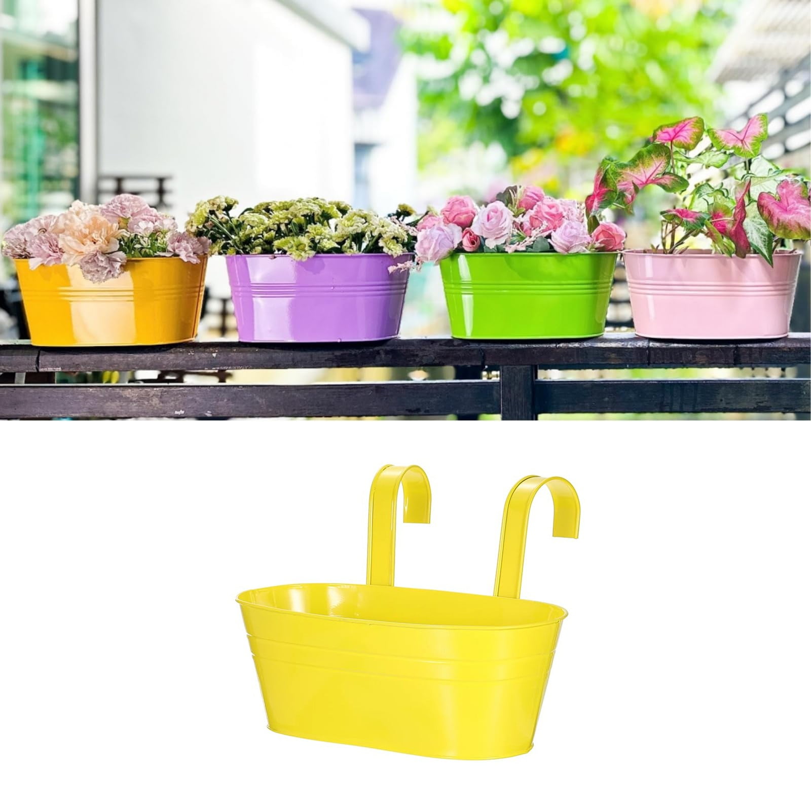 1 Pack Metal Hanging Flower Pots for Railing Fence，Outdoor Balcony Rail ...