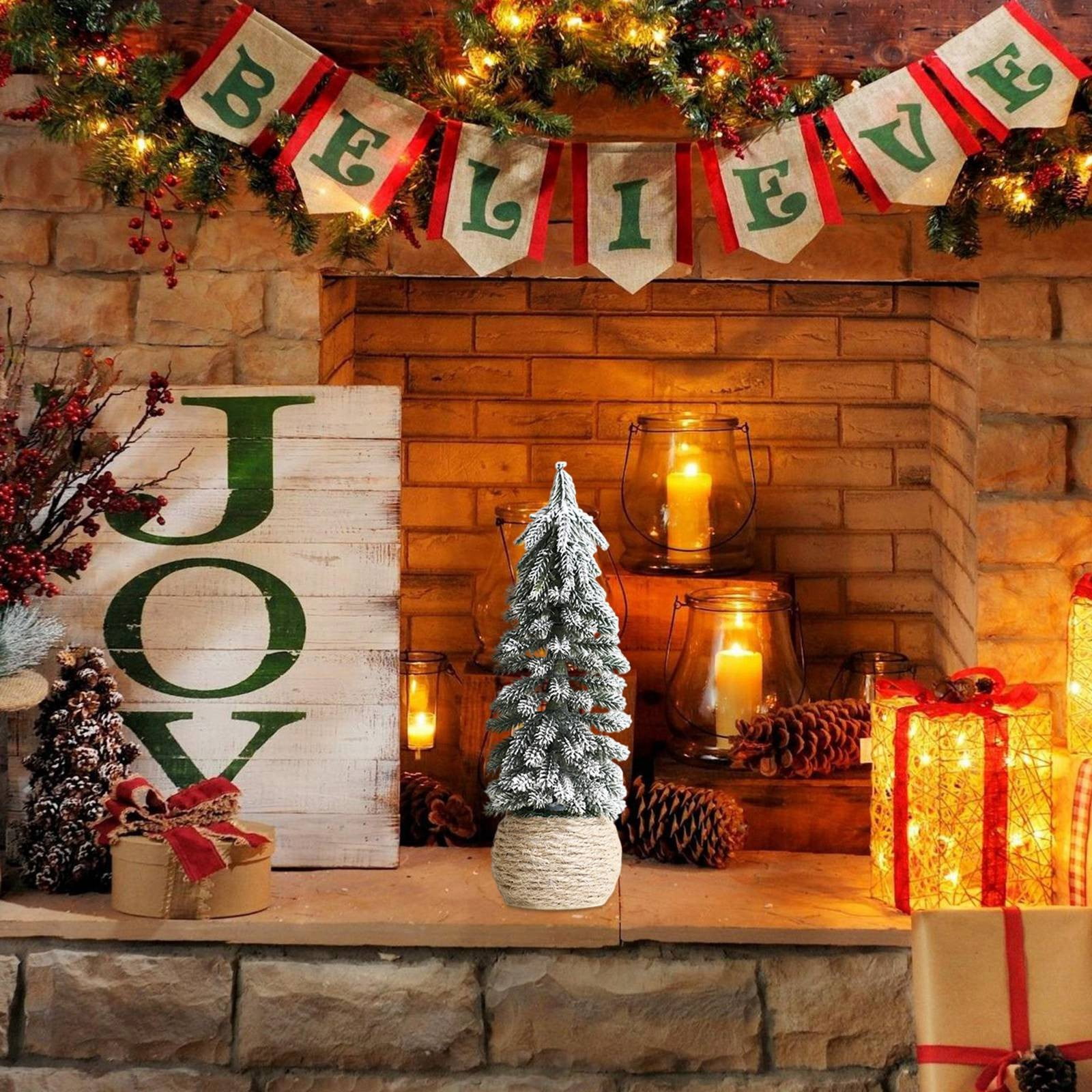 1 Pack Mini Christmas Trees with Snow & Wood Base - Bottle Brush ...