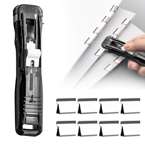 1-Pack Mini Push Stapler with 8 Reusable Clips, Handheld Paper Clam ...