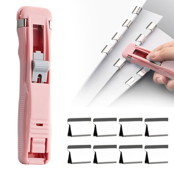 1-Pack Mini Push Stapler with 8 Reusable Clips, Handheld Paper Clam ...