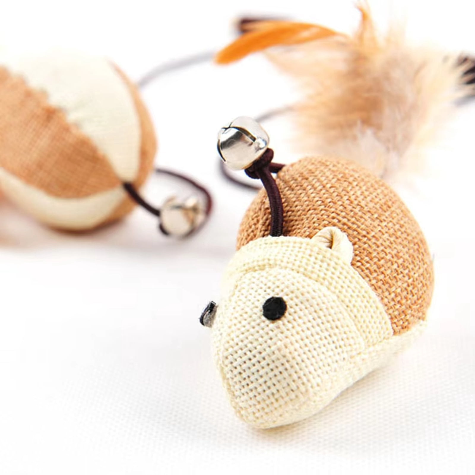 1 Pack Natural Wood Wand Cat Teaser Toy With Linen Mouse, Feather ...