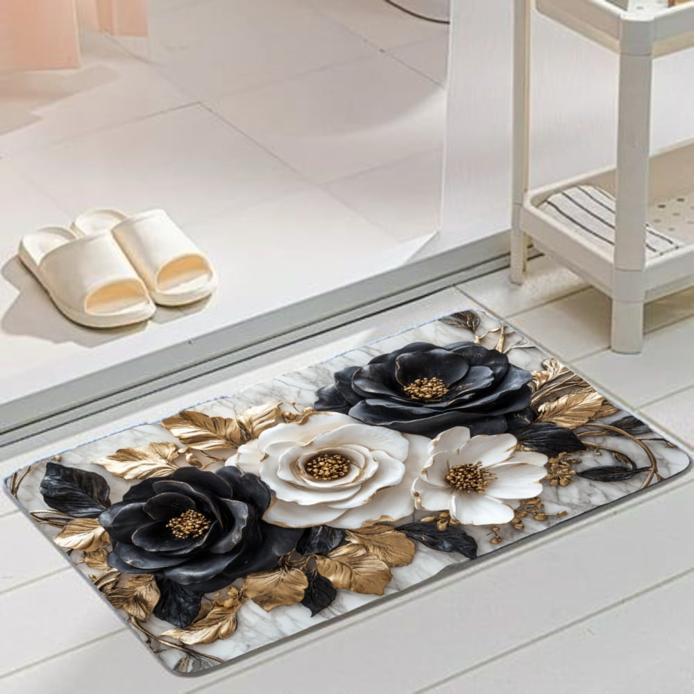 1 Pack Non-Slip Diatomite Bath Mat, bathroom rugs Black And White ...