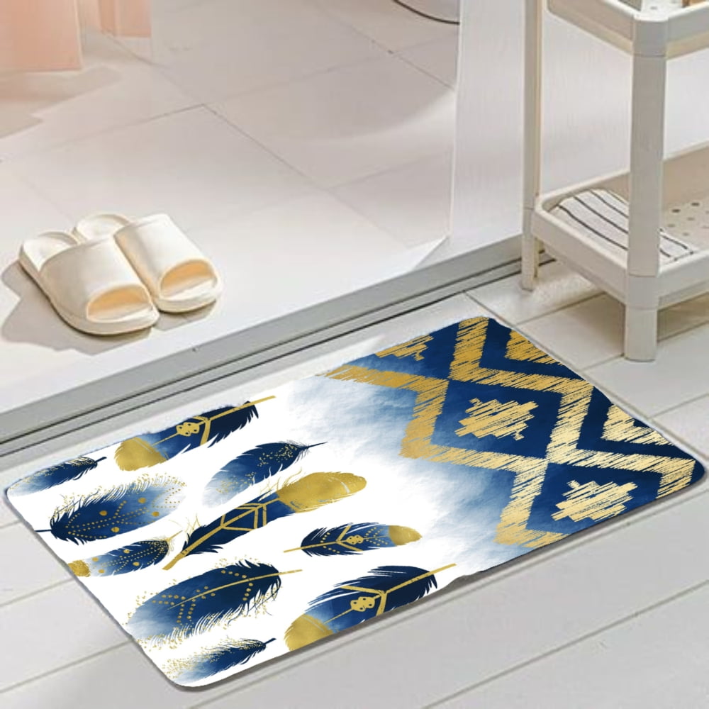 1 Pack Non-Slip Diatomite Bath Mat, bathroom rugs Blue And Gold ...