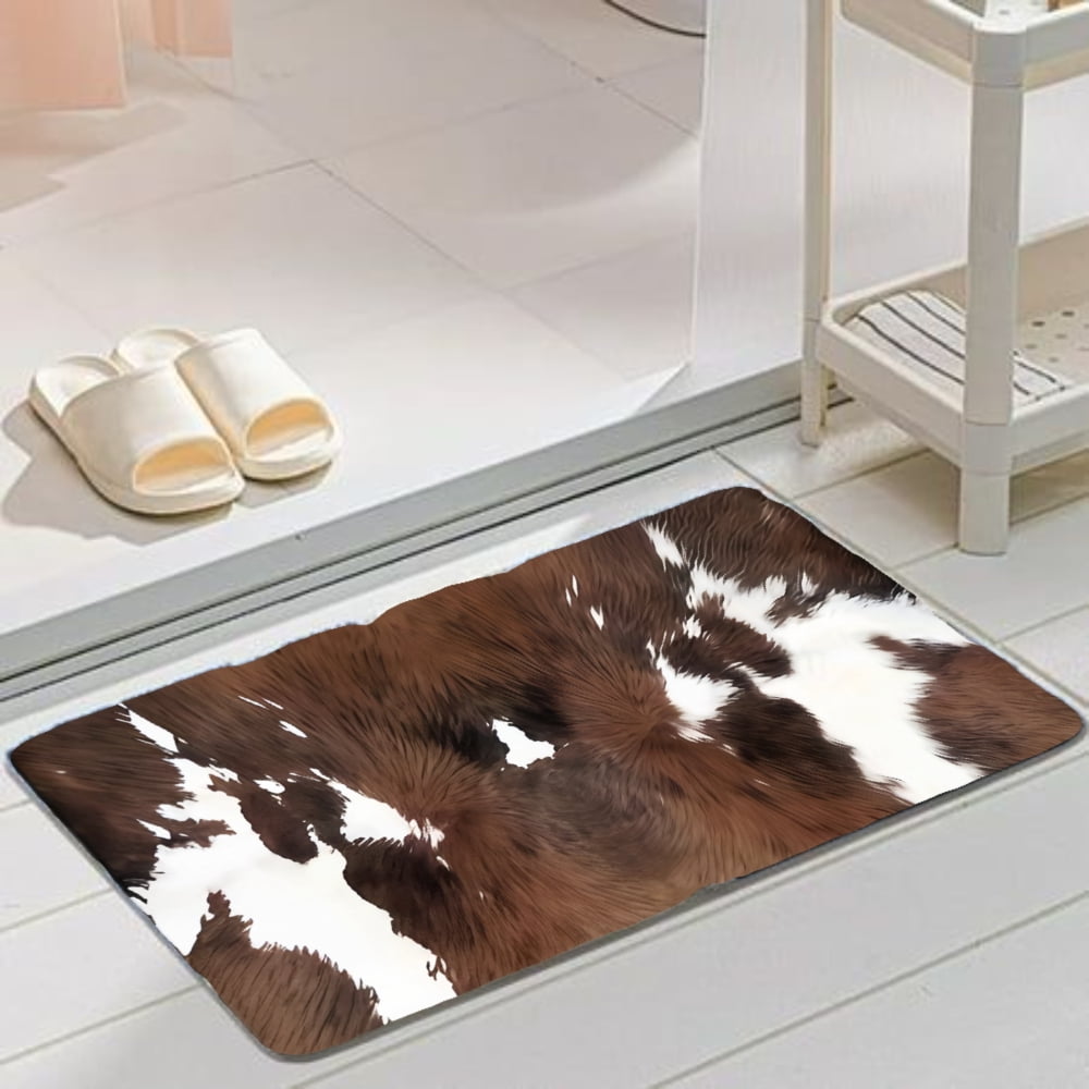 1 Pack Non-Slip Diatomite Bath Mat, bathroom rugs Brown And White Cow ...
