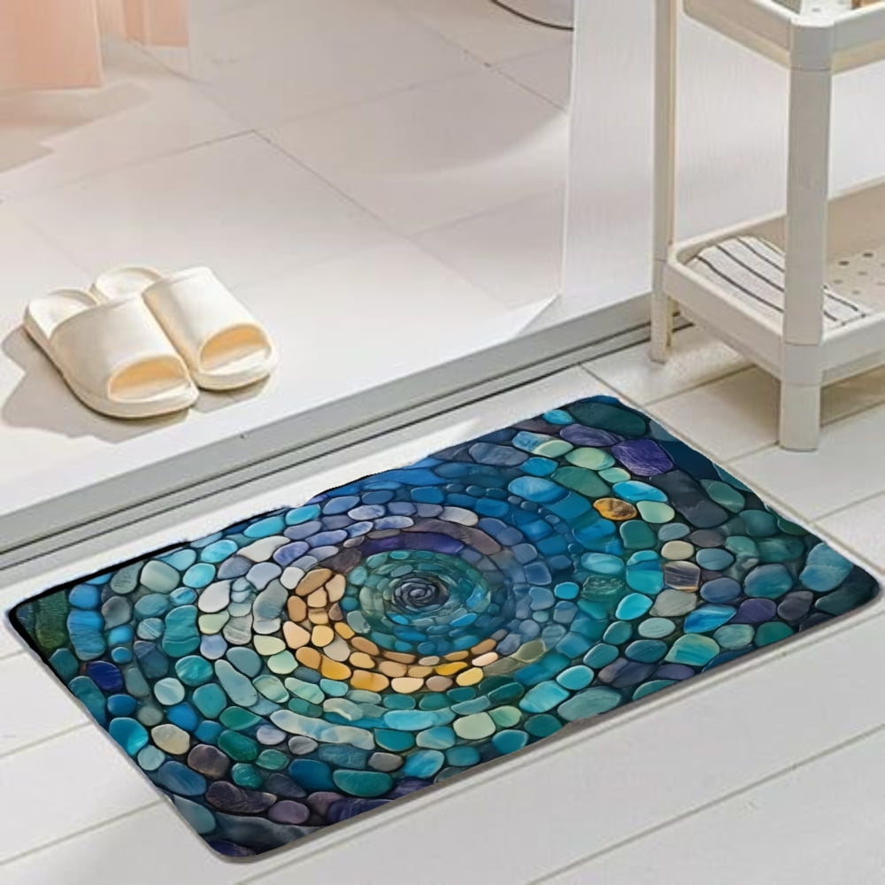 1 Pack Non-Slip Diatomite Bath Mat, bathroom rugs Circular Peacock ...