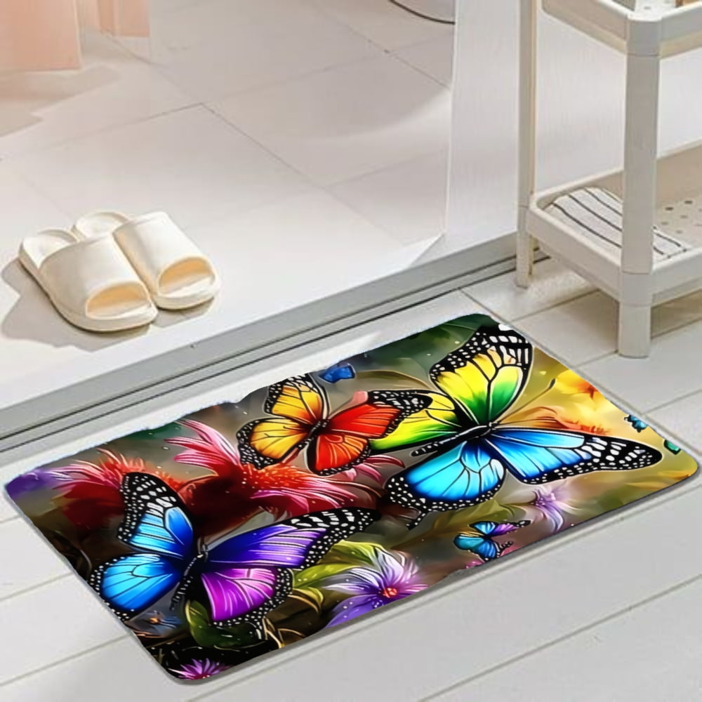 1 Pack Non-Slip Diatomite Bath Mat, bathroom rugs Colorful Butterflies ...