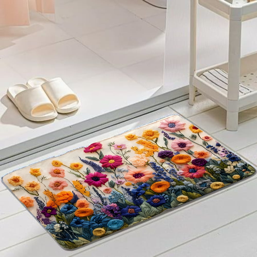 1 Pack Non-Slip Diatomite Bath Mat, bathroom rugs Colorful Floral ...