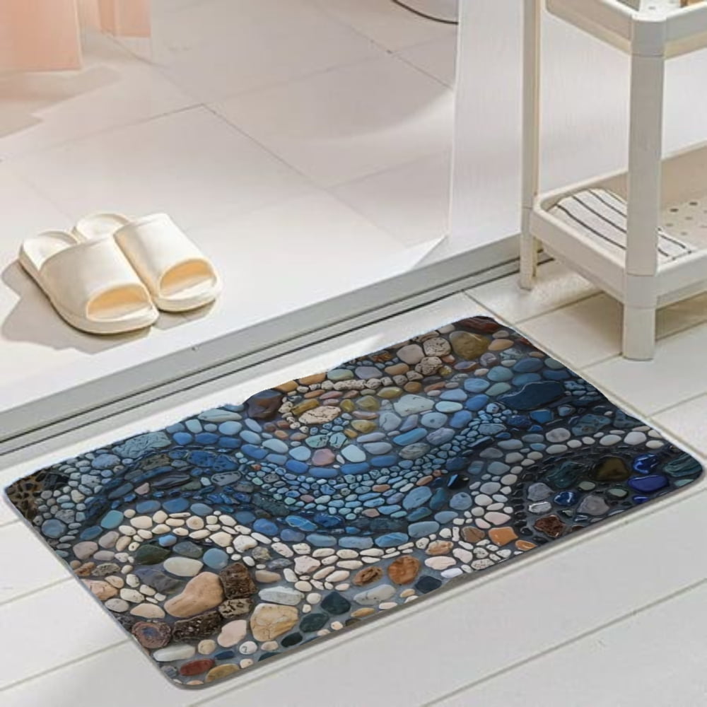 1 Pack Non-Slip Diatomite Bath Mat, bathroom rugs Colorful Pebbles On ...