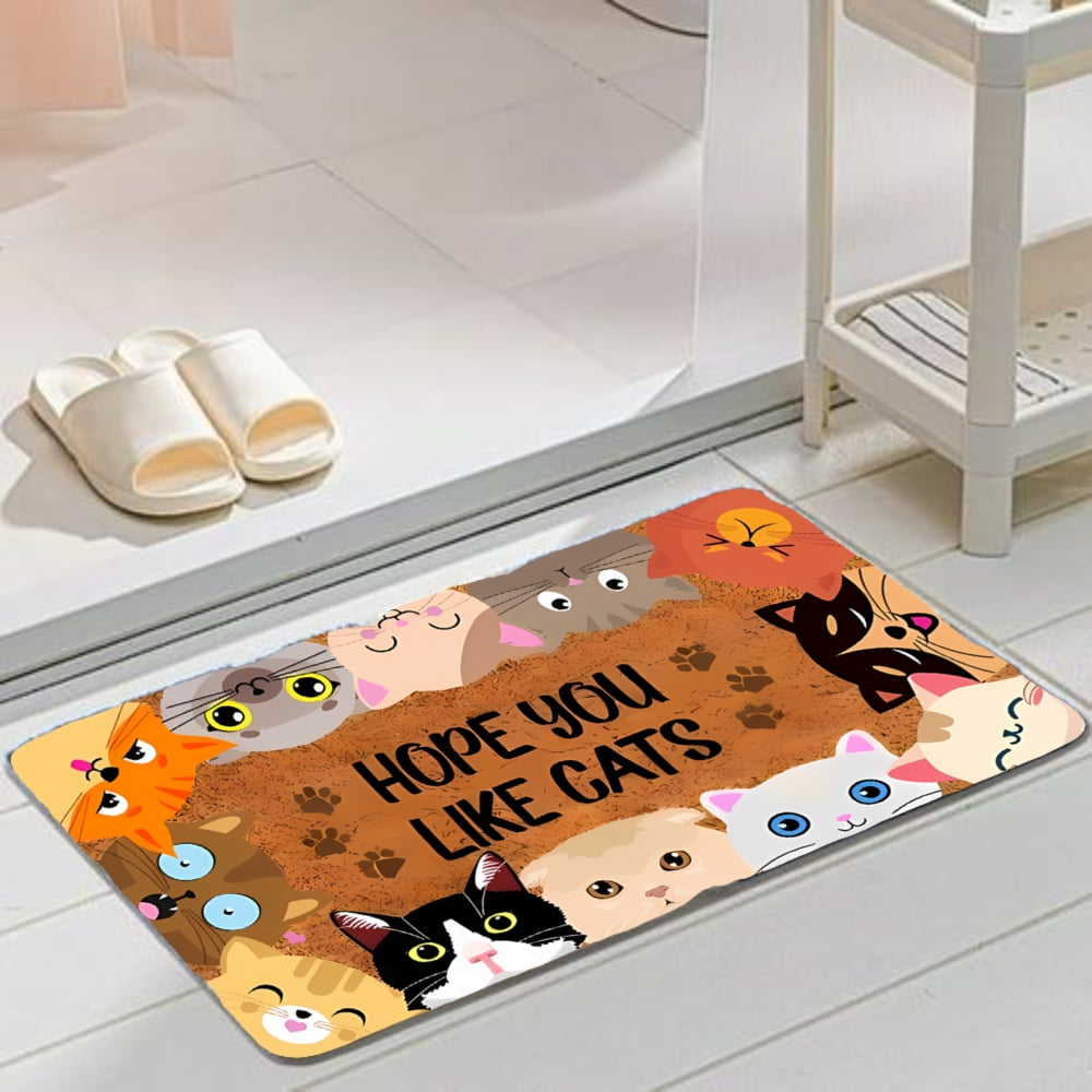 1 Pack Non-Slip Diatomite Bath Mat, bathroom rugs Cute Cats With Paw ...