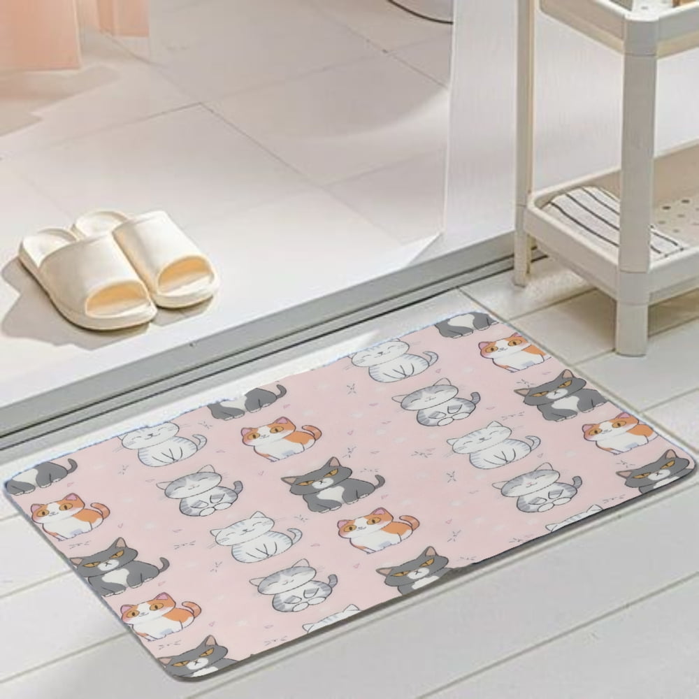 1 Pack Non-Slip Diatomite Bath Mat, bathroom rugs Cute Cats On Pink ...