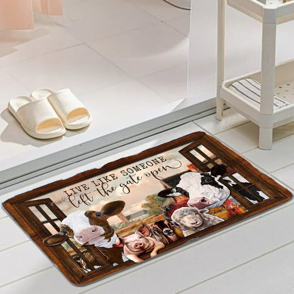 1 Pack Non-Slip Diatomite Bath Mat, bathroom rugs Farm Animals And Gate ...