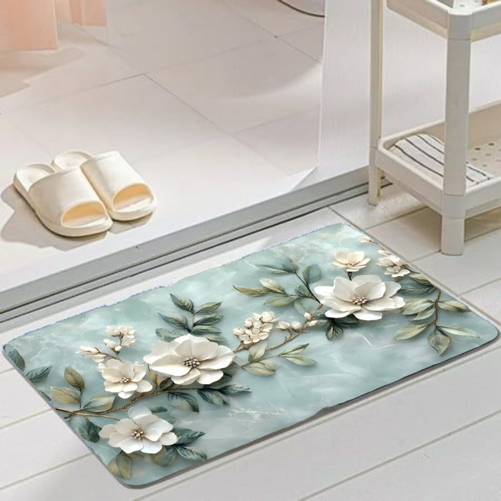 1 Pack Non-Slip Diatomite Bath Mat, bathroom rugs Floral Design On Soft ...