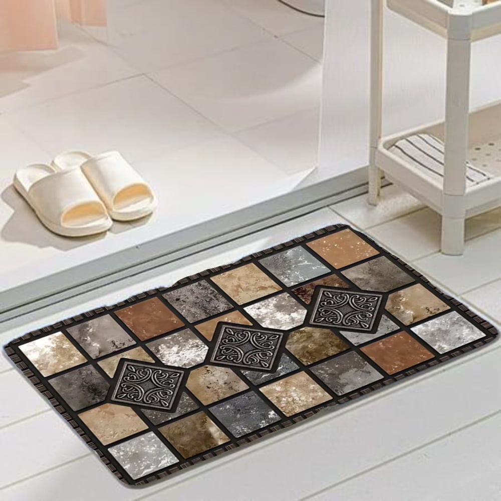 1 Pack Non-Slip Diatomite Bath Mat, bathroom rugs Geometric Tiles With ...