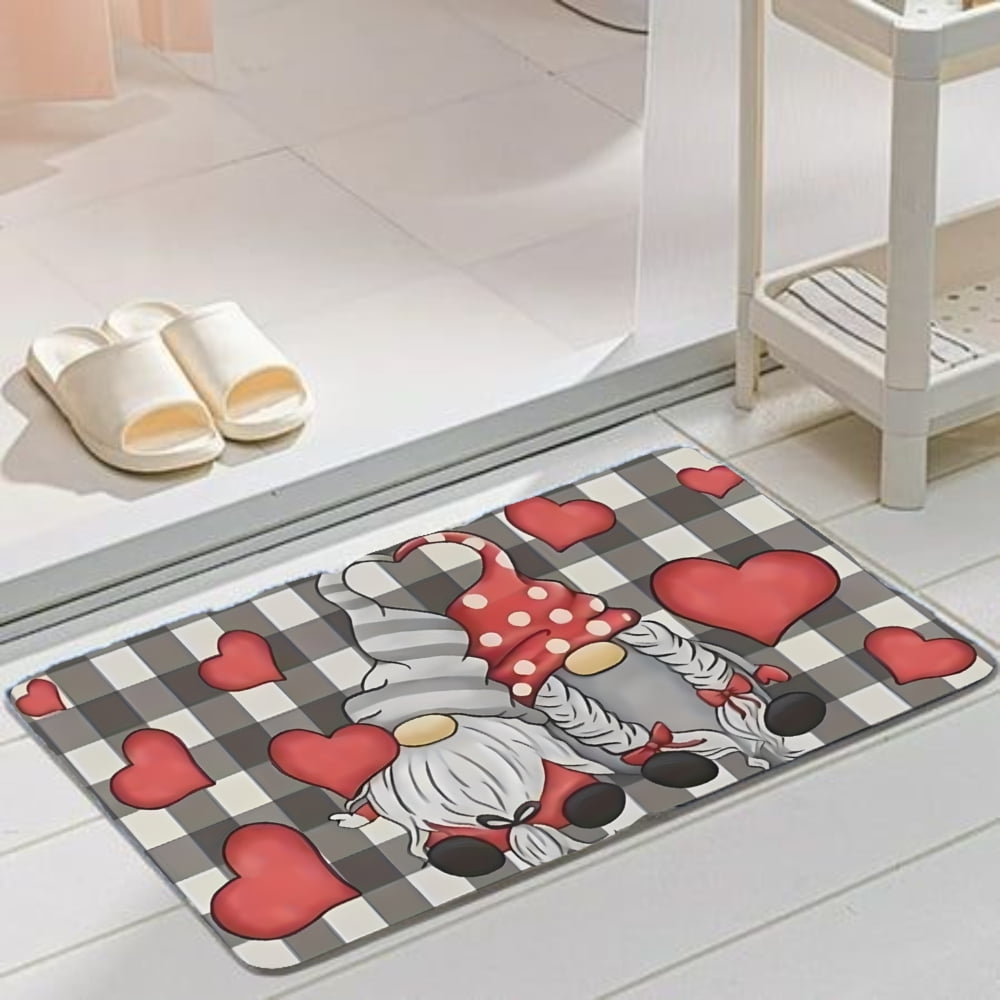 1 Pack Non-Slip Diatomite Bath Mat, bathroom rugs Gnome With Hearts On ...