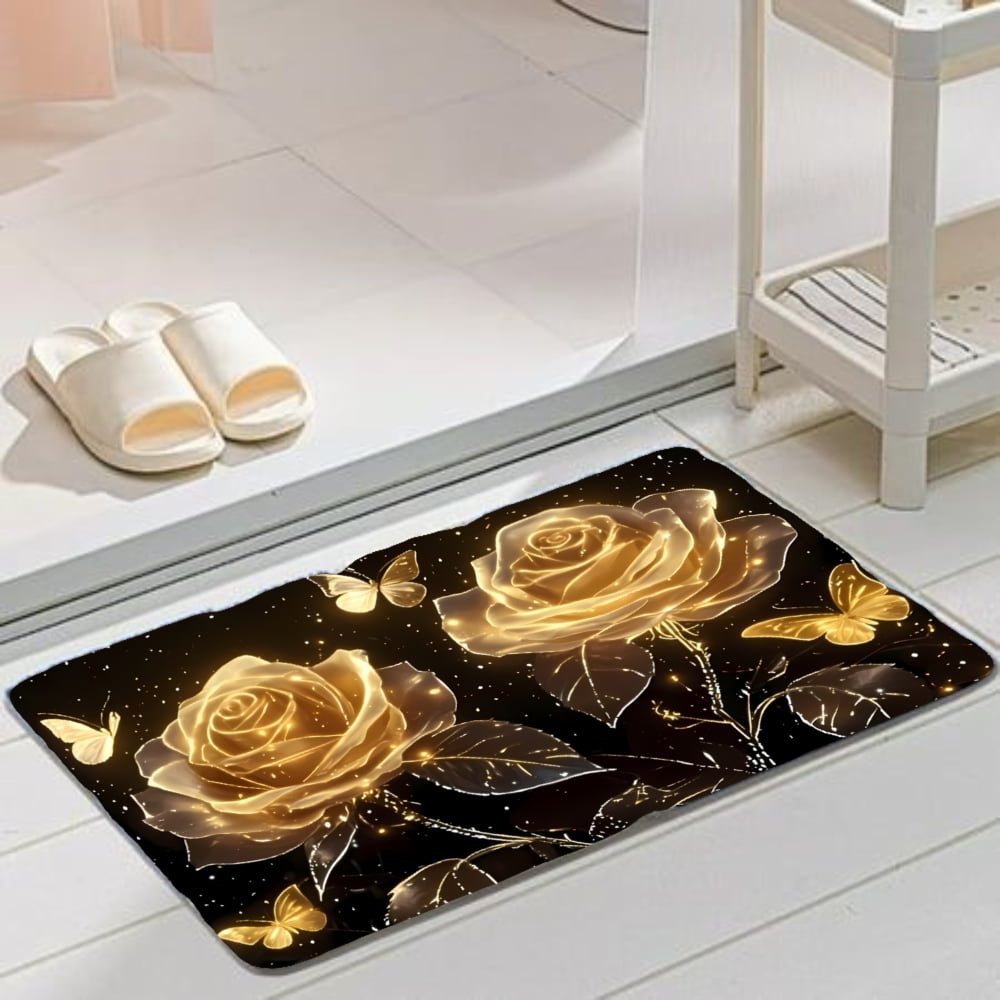 1 Pack Non-Slip Diatomite Bath Mat, bathroom rugs Golden Roses And ...