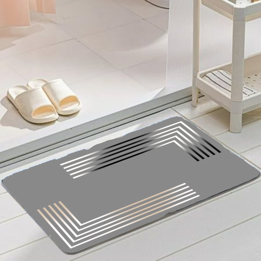 1 Pack Non-Slip Diatomite Bath Mat, bathroom rugs Gray And White ...