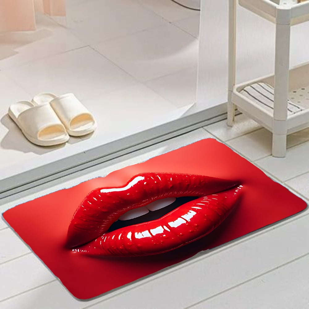 1 Pack Non-Slip Diatomite Bath Mat, bathroom rugs Large Red Lips With ...